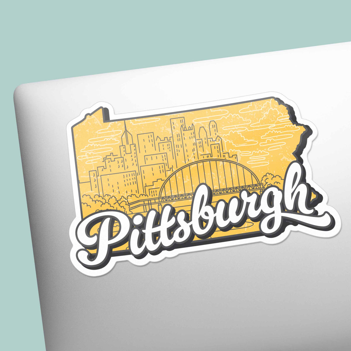 Retro Pittsburgh Sticker - PGH Pennsylvania Map Decals for Water Bottle ...