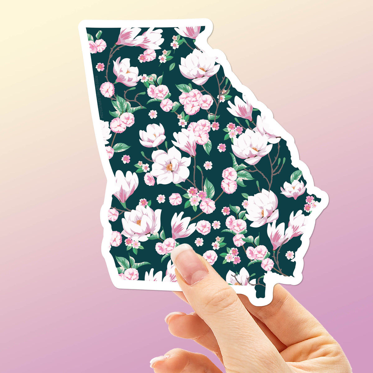 Floral Georgia Bumper Sticker for Car, Cute Pink Magnolia Tree Decal ...